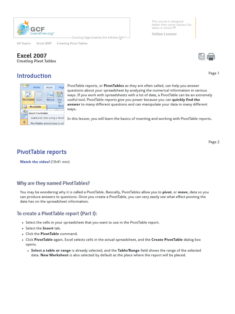 Excel 2007 Creating Pivot Tables Pdf Incremental Computing 3445