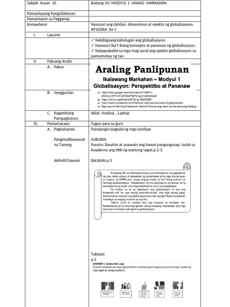 Arpan 10 DLL Q2 Modyul 1 | PDF