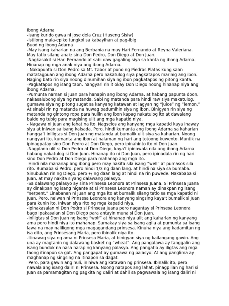 Ibong Adarna details | PDF