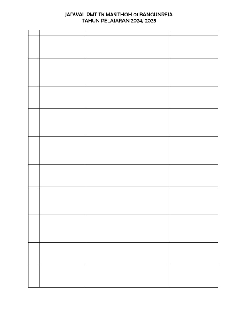 Jadwal PMT TK Masithoh 2024/2025 | PDF