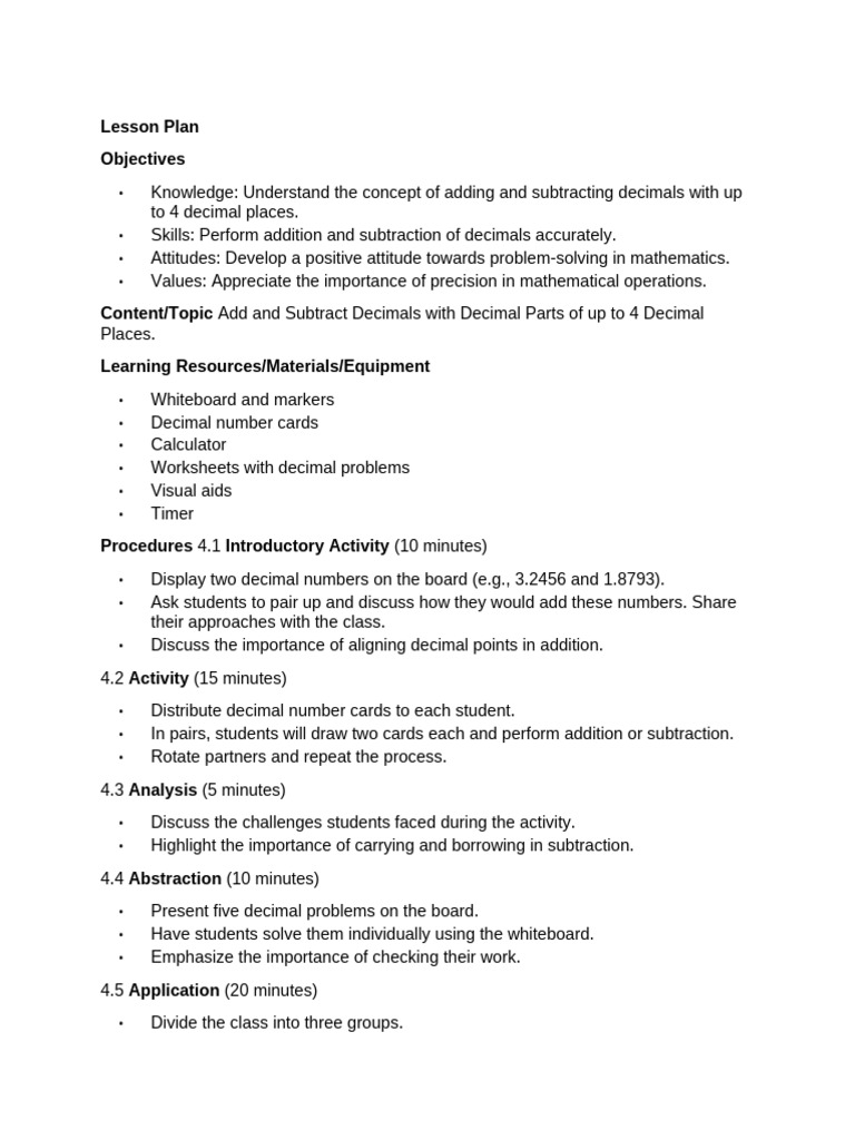 Add and Subtract Decimals With Decimal Parts of Up To 4 Decimal Places ...