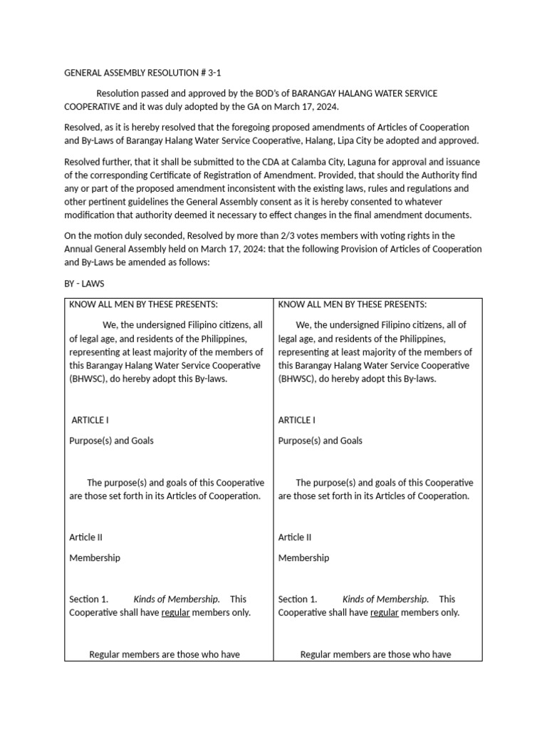 General Assembly Resolution For Amendment | PDF | Board Of Directors ...
