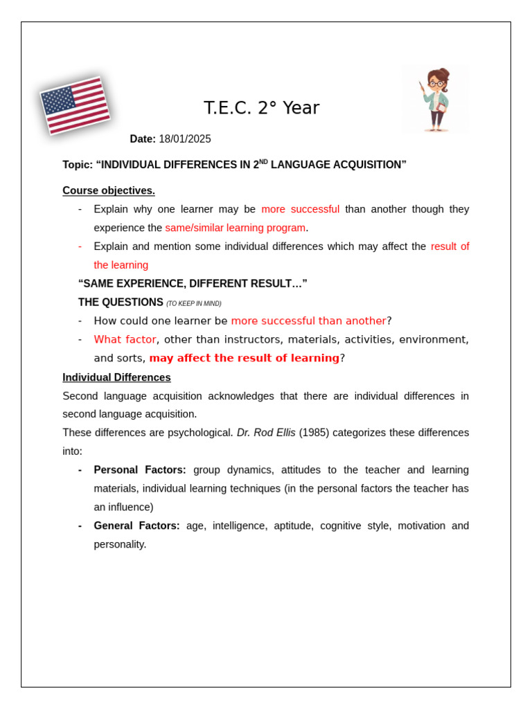 Clase 1. "INDIVIDUAL DIFFERENCES IN 2ND LANGUAGE ACQUISITION" | PDF | Second Language ...