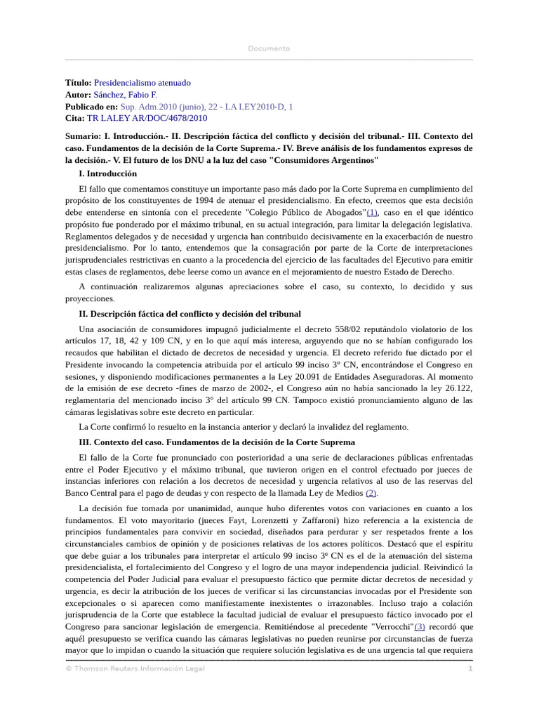 S?nchez, Fabio. DNUs | PDF | Juez | Precedente