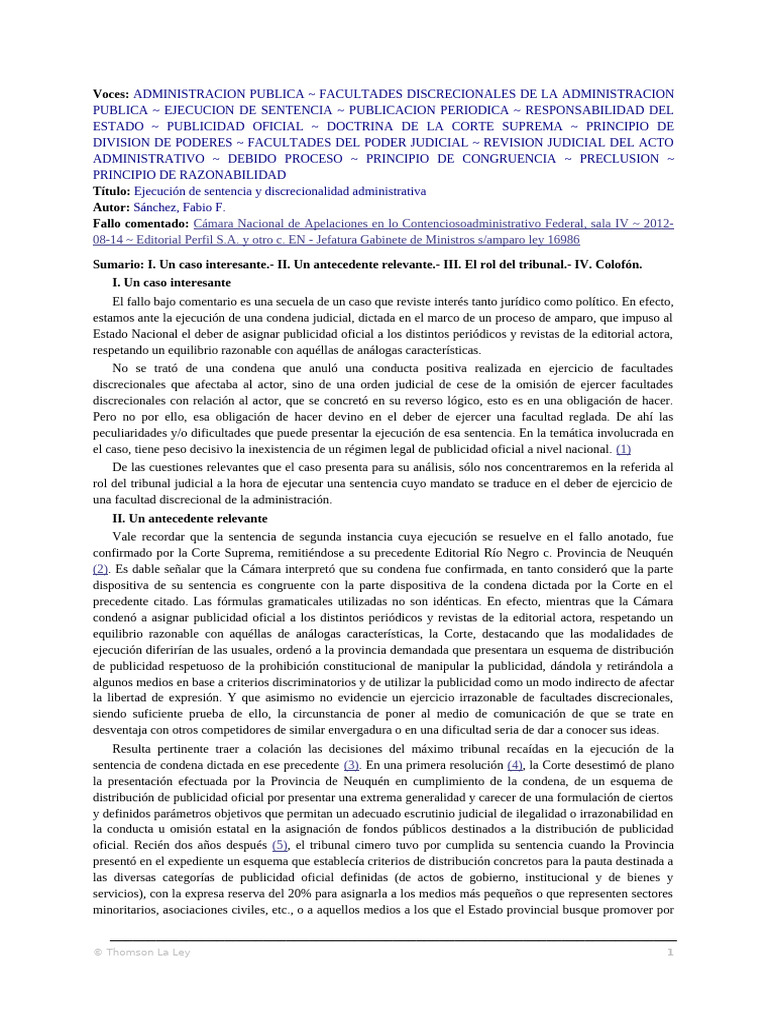 S?nchez, Fabio. Ejecuci?n de Sentencia y Discrecionalidad ...