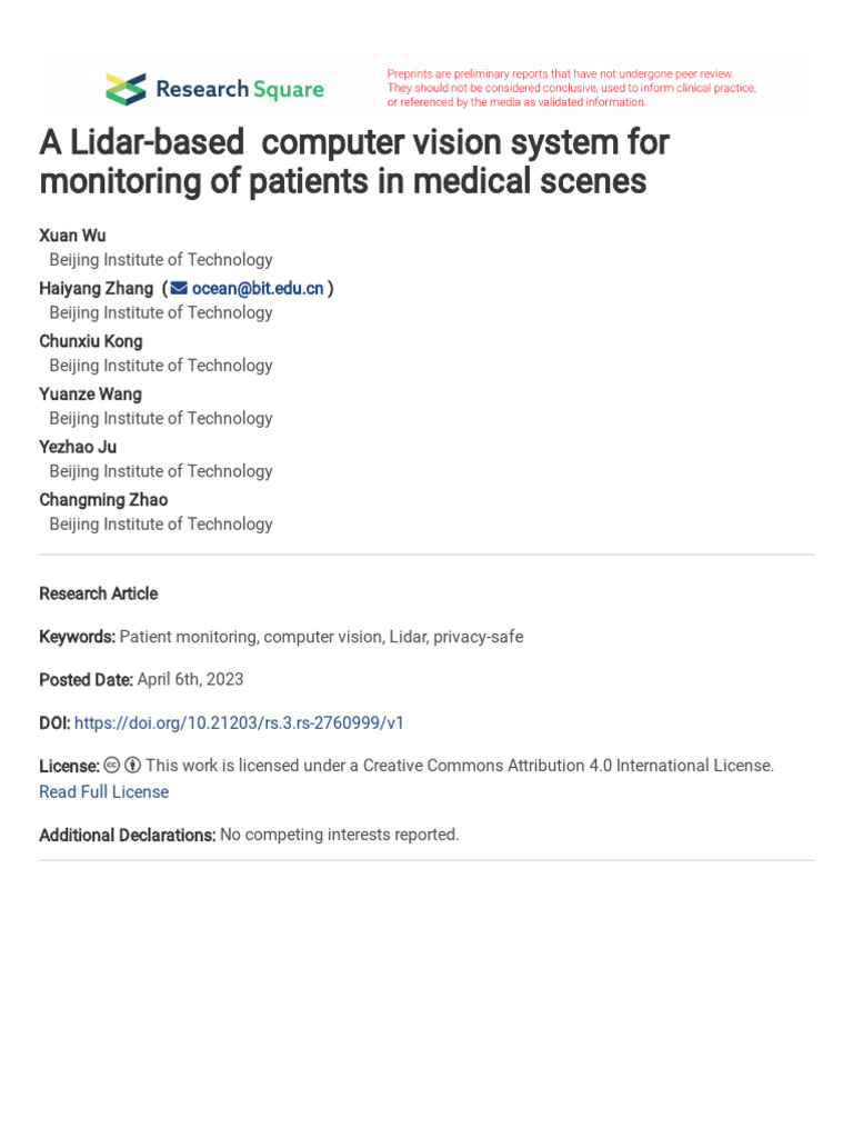 A Lidar-Based Computer Vision System For Monitoring | PDF | Lidar ...