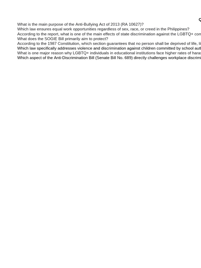 Lesson 1 Laws and Policies On Violence and Discrimination of LGBTQ | PDF