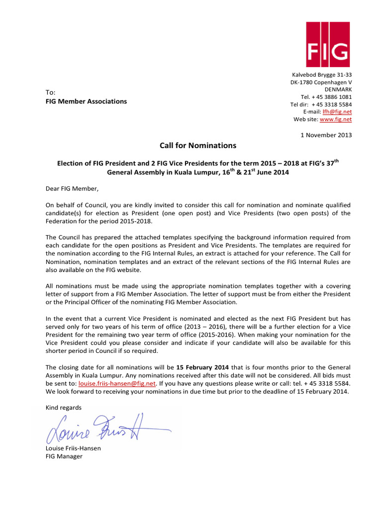 Call For Nominations Letter | PDF