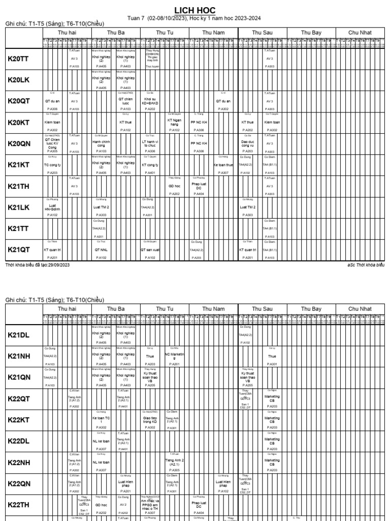 2. TKB SINH VIEN - TUAN 7. | PDF