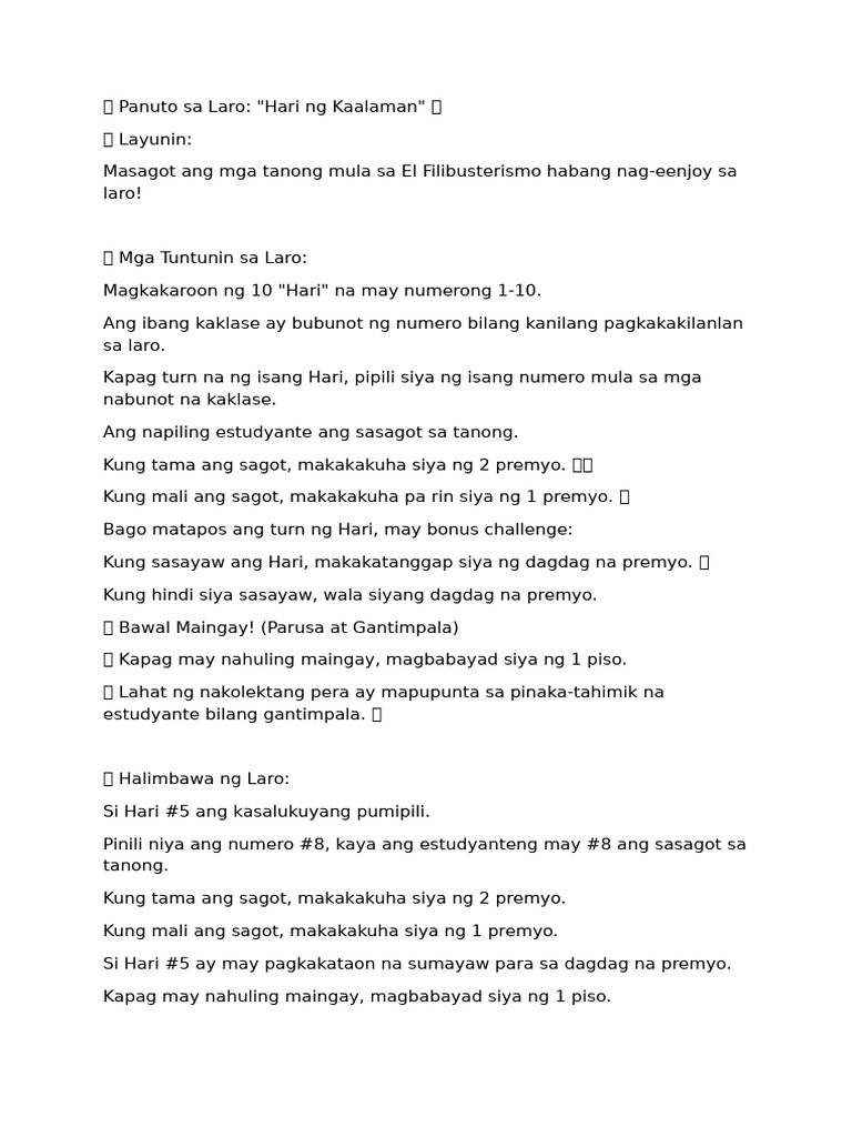 ? Panuto Sa Laro | PDF