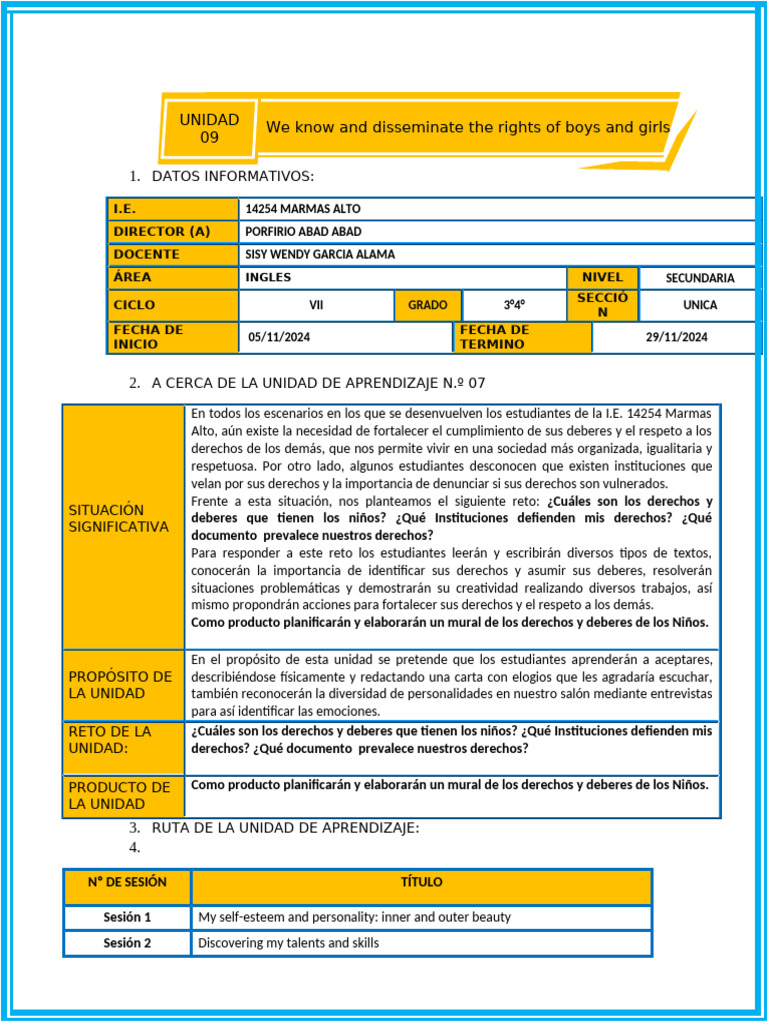 3º 4° UNIDAD 07- INGLES 3ERO | PDF | Aprendizaje | Plan de estudios