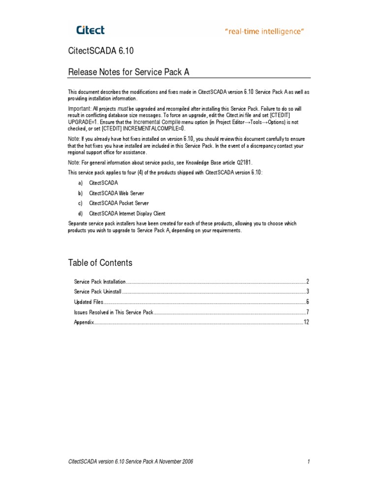 CitectSCADA 6.10 SPK A Release Notes | PDF | Server (Computing) | Hue