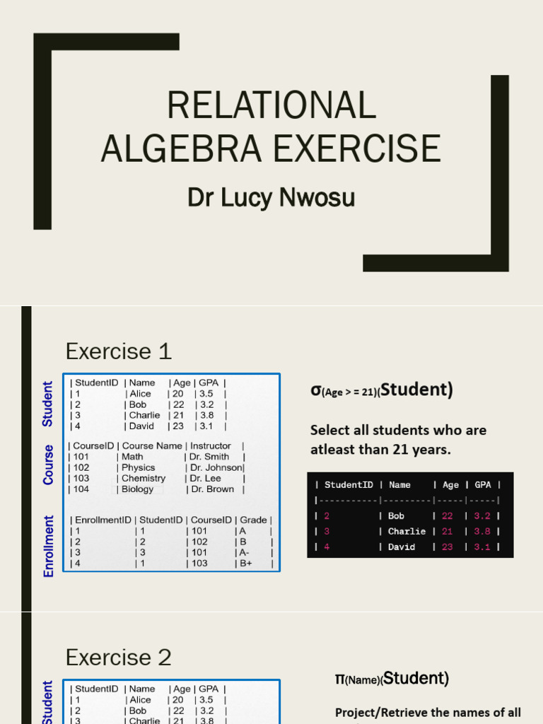 Relational Algebra Exercise | PDF | Abstract Algebra | Mathematical ...