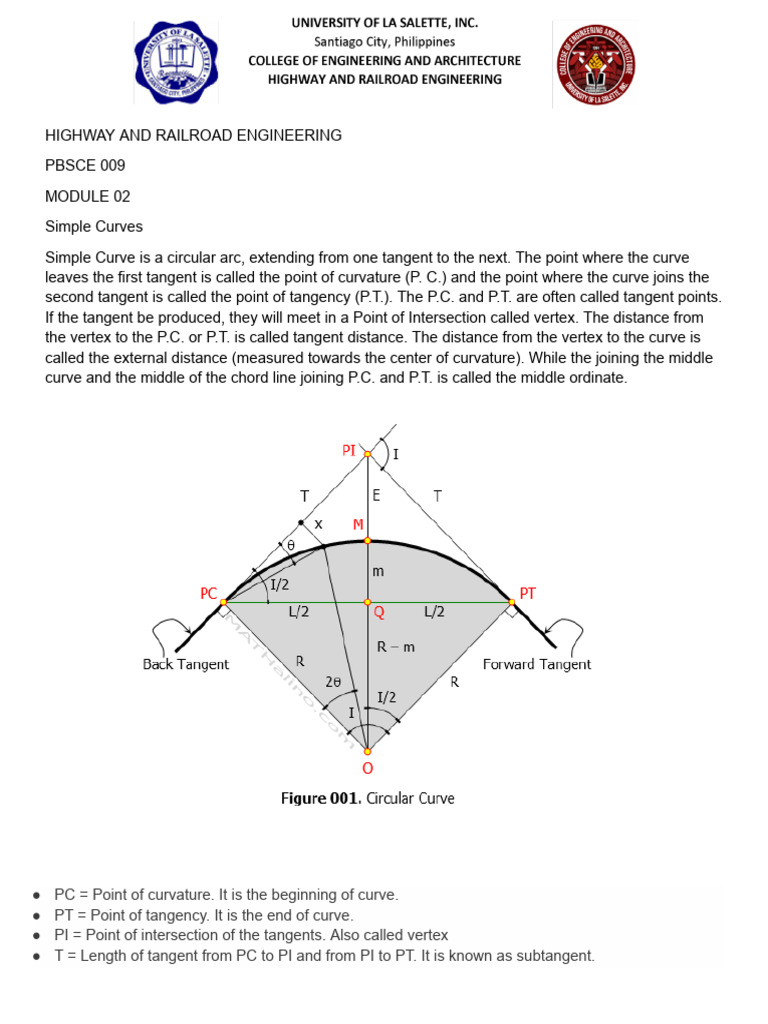 Design of Simple Horizontal Curves | PDF | Angle | Tangent