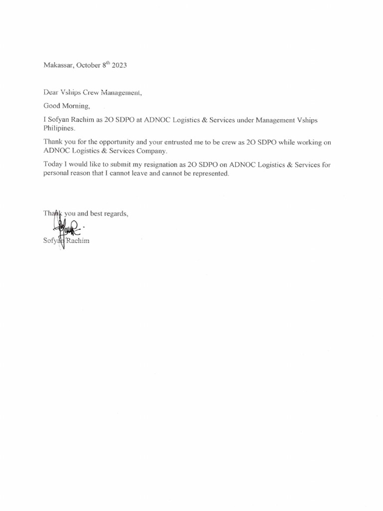 Sofyan Rachim Resign Letter | PDF