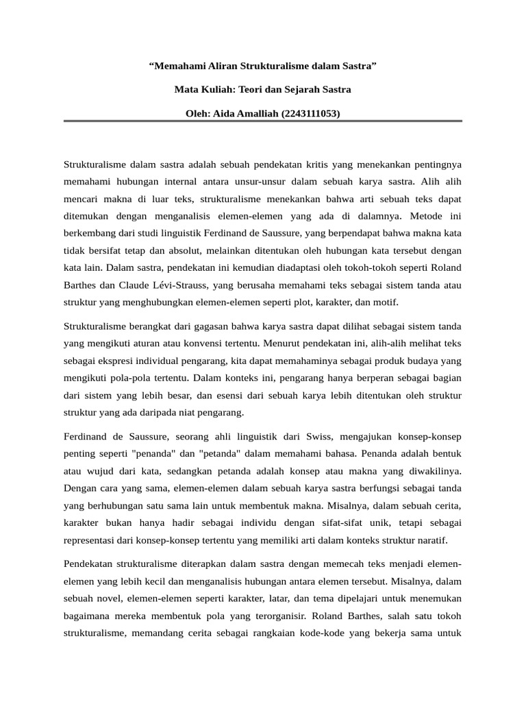 Memahami Aliran Strukturalisme Dalam Sastra | PDF