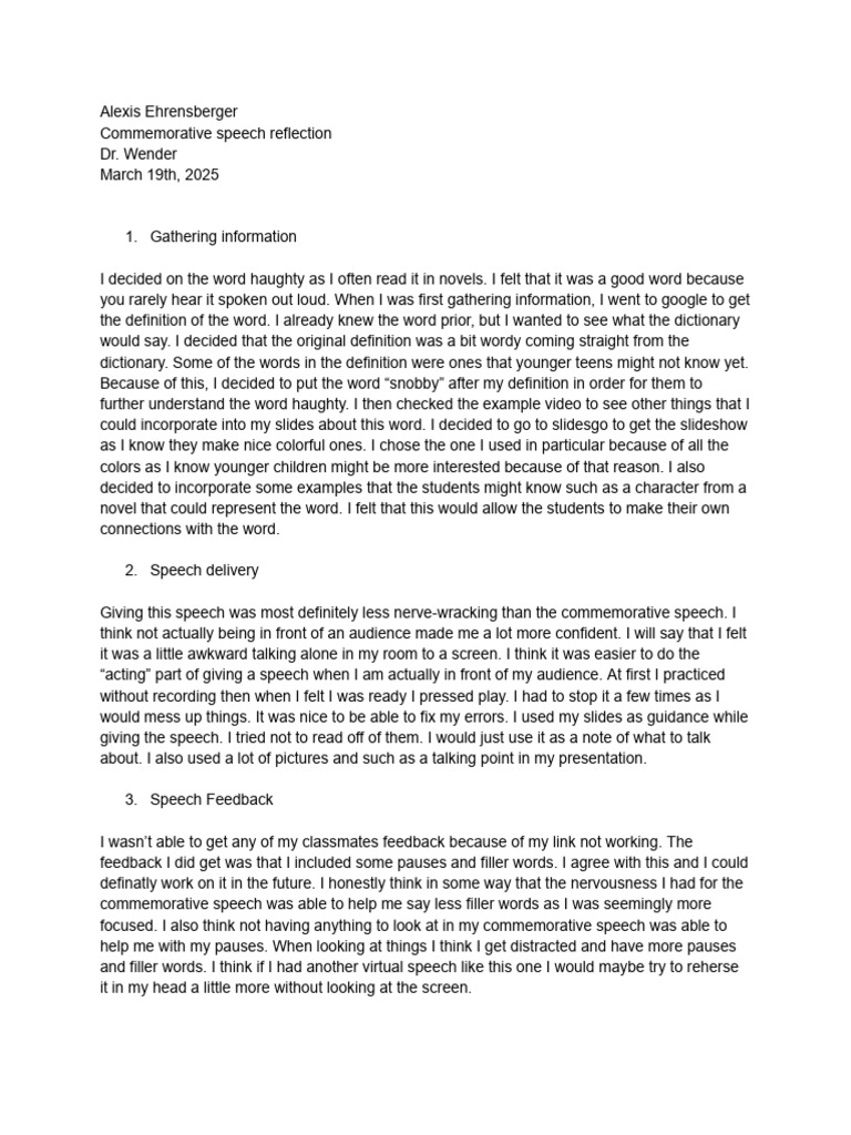 Vocabulary speech reflection | PDF