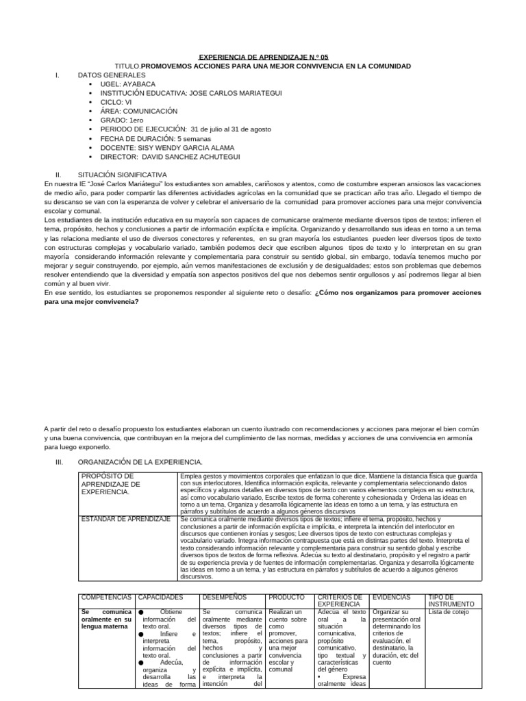 EXPERIENCIA DE APRENDIZAJE 5 1 | PDF | Aprendizaje | Evaluación