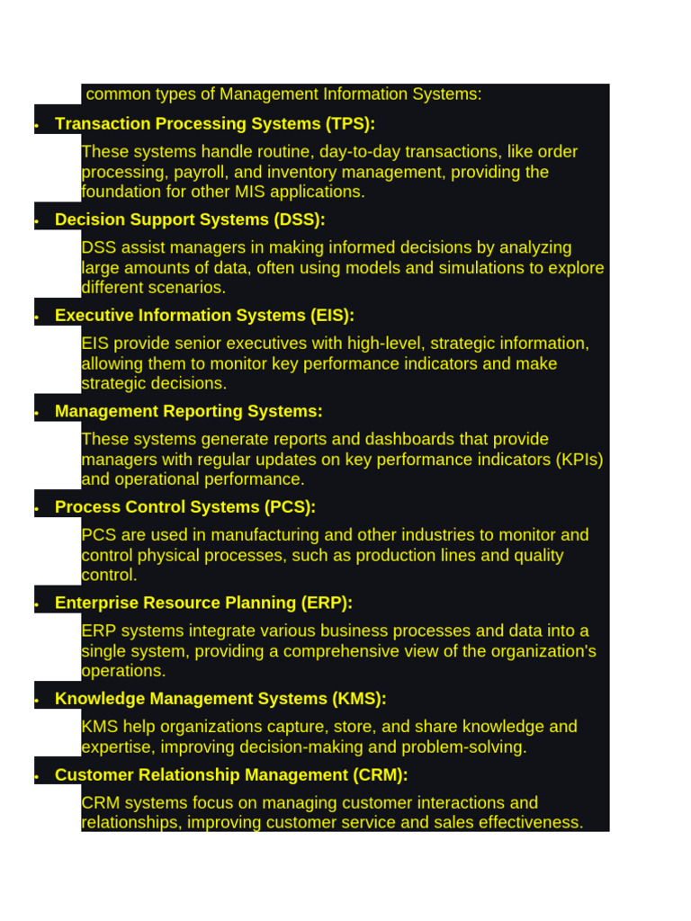 Common Types of Management Information Systems | PDF