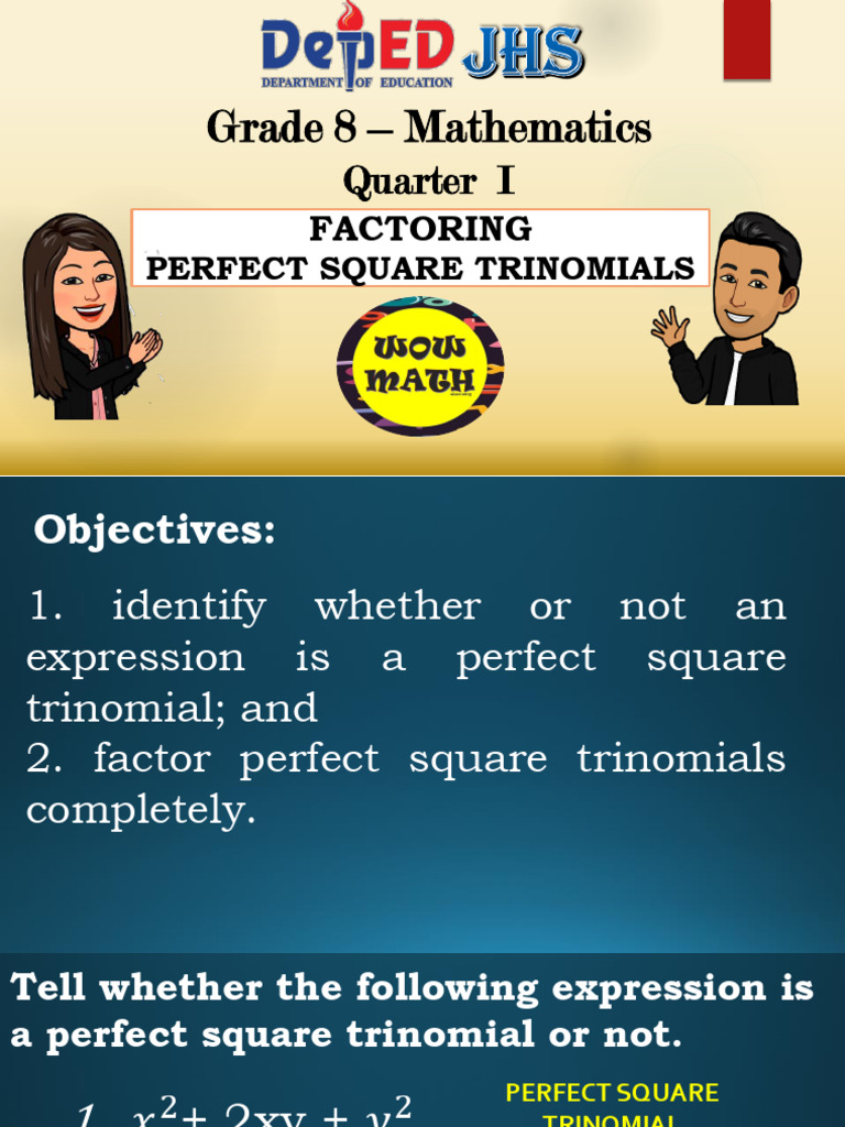 Factoring Perfect Square Trinomials | PDF | Factorization | Mathematics