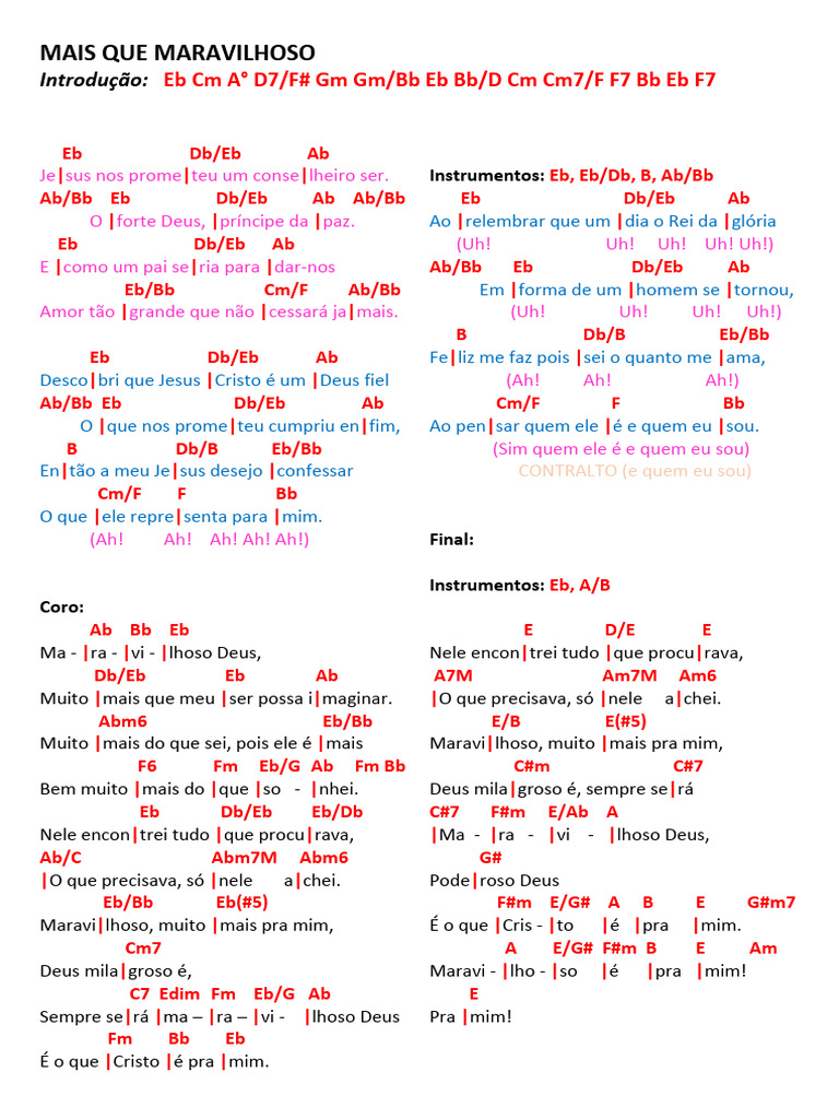 Mais Que Maravilhoso - Letra e Cifra | PDF