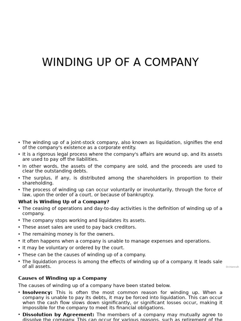 Winding Up of A Company | PDF | Liquidation | Insolvency