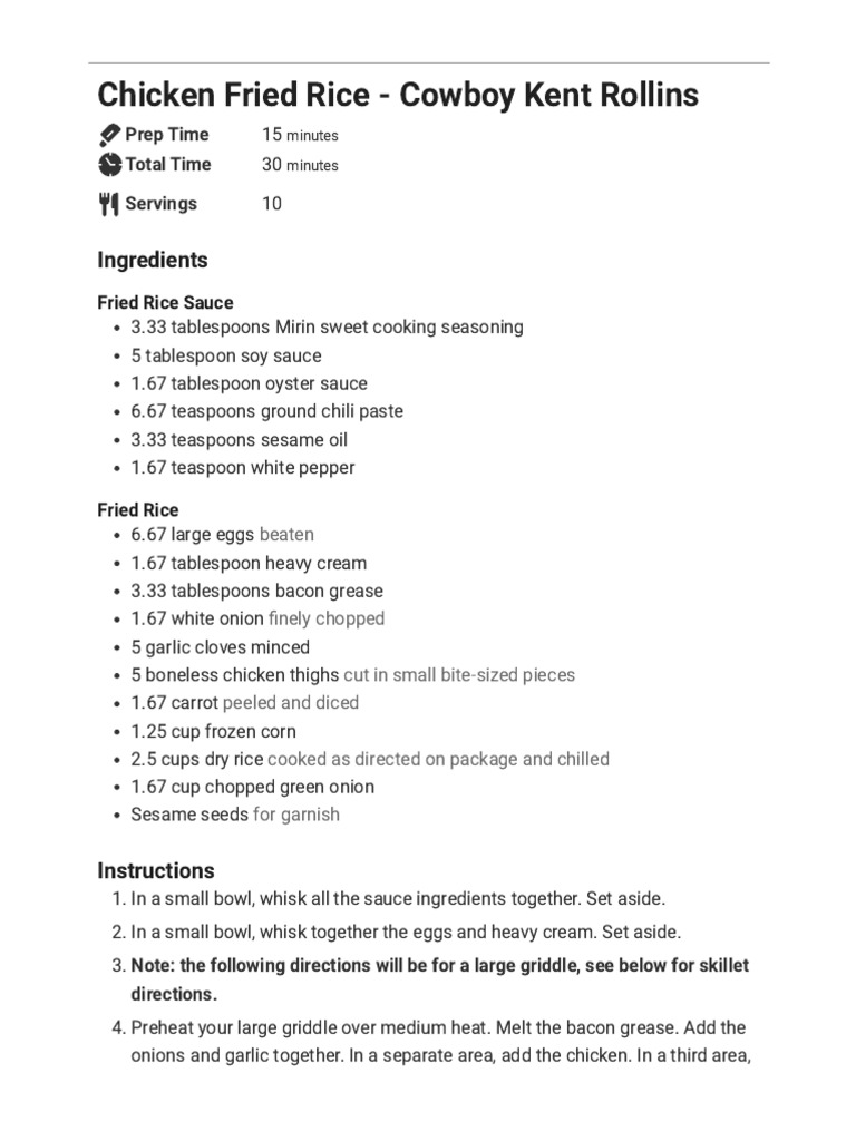 Chicken Fried Rice - Cowboy Kent Rollins - Kent Rollins | PDF | Asian ...