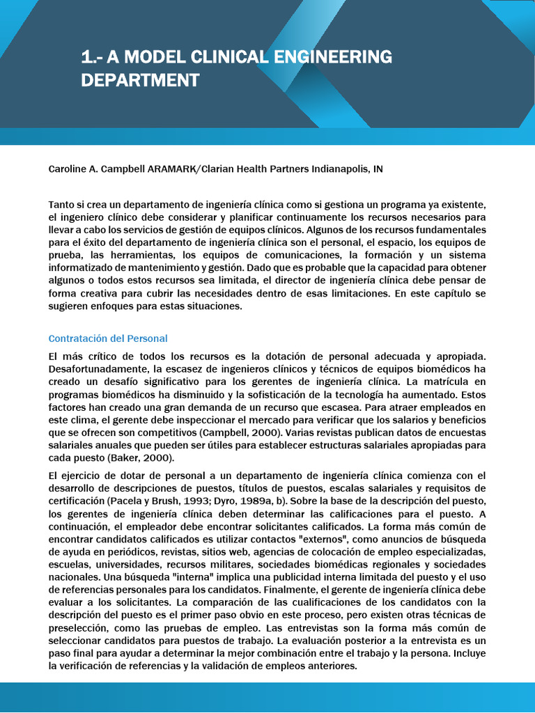 A Model Clinical Engineering Department | PDF | Ingeniería | Planificación