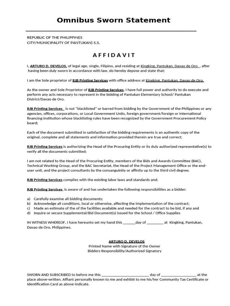 Omnibus Sworn Statement 2 | PDF | Affidavit