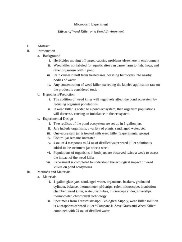 Microcosm Experiment Outline - Kate Luzenski | PDF | Herbicide | Weed