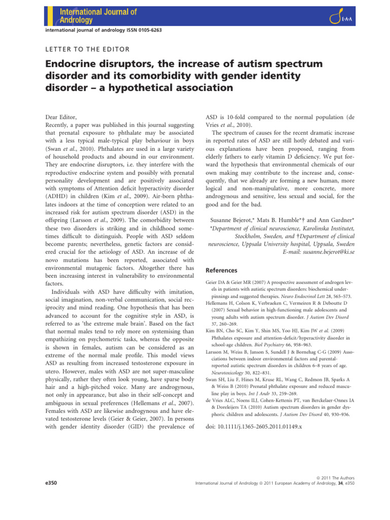 Endocrine Disruptors, The Increase of Autism Spectrum Disorder and Its ...