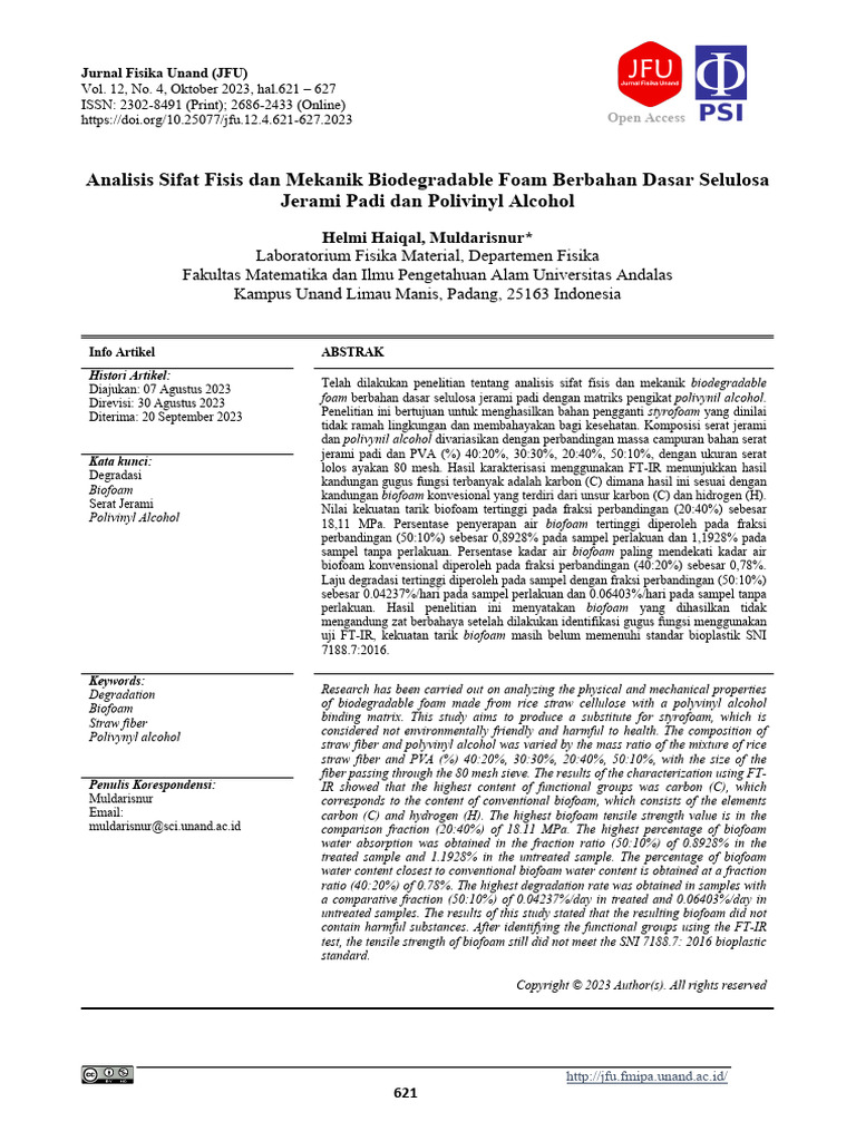 2023-Biofoam Jerami padi-PVA | PDF