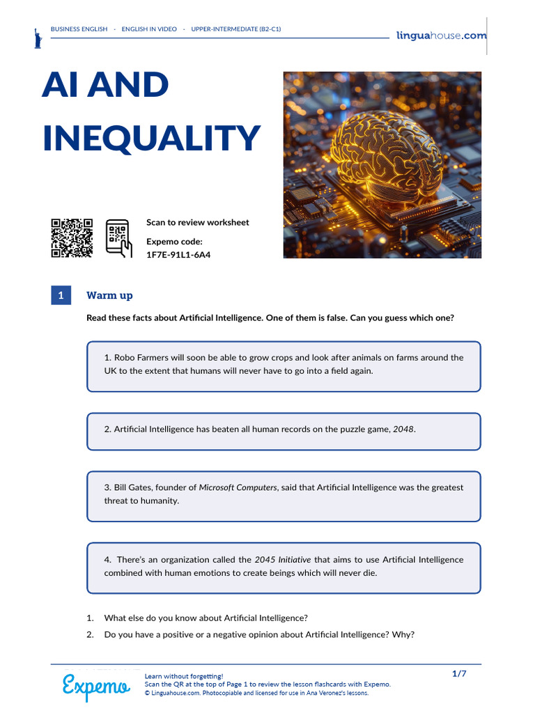 Ai and Inequality American English Teacher B2 C1 | PDF | Artificial Intelligence | Intelligence ...