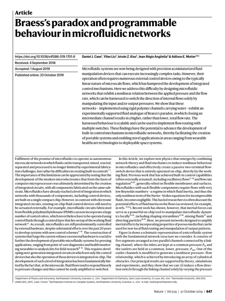 Braess's Paradox and Programmable Behaviour in Microfluidic Networks ...