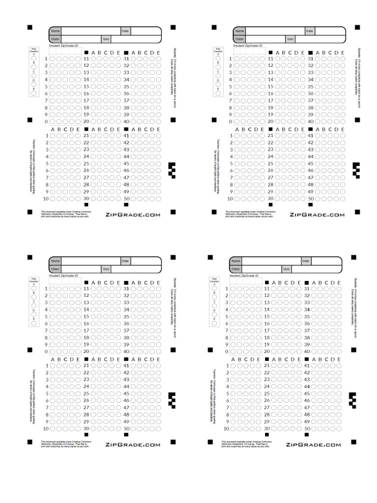 Zip Answer Sheets | PDF