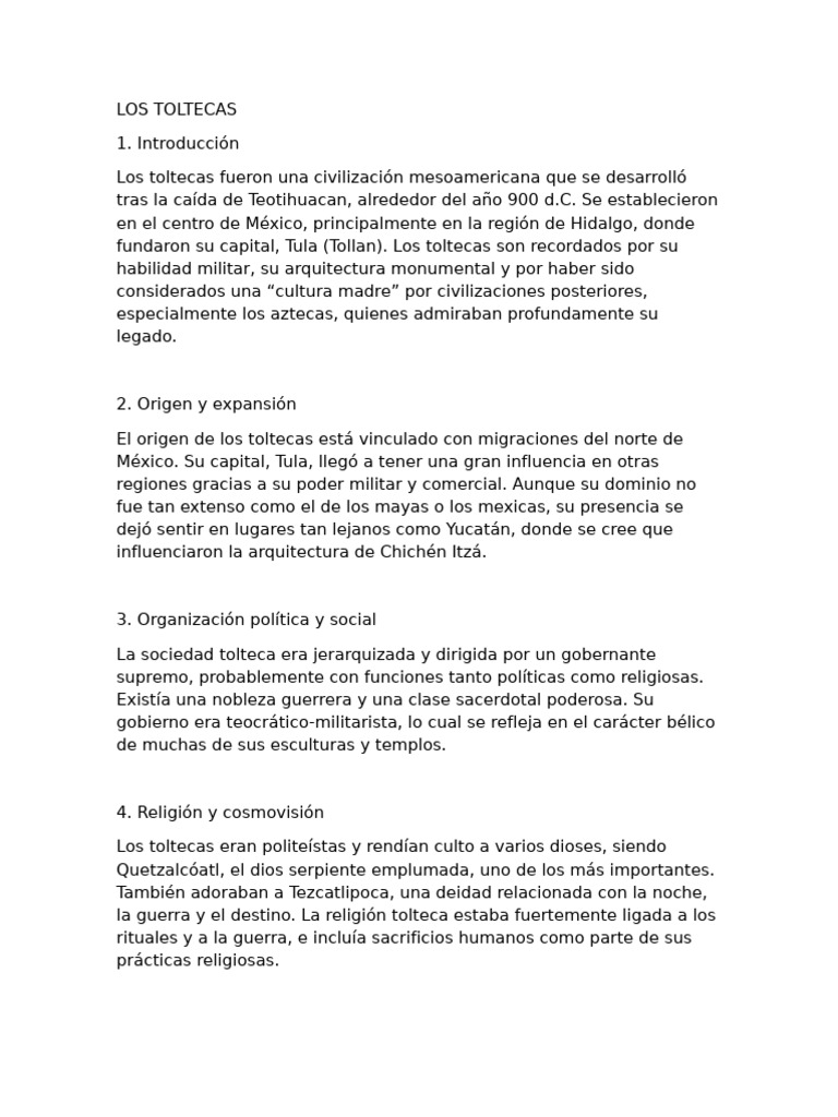 Logros culturales de los toltecas | PDF | Mesoamérica | Era precolombina