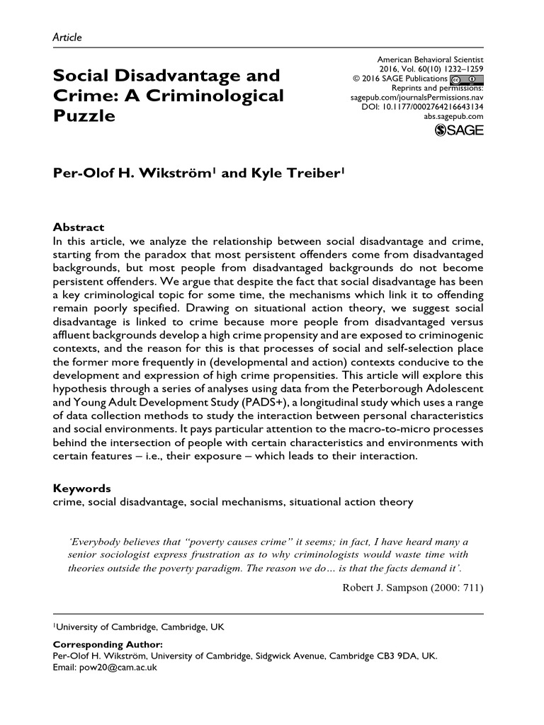 Social Disadvantage and Crime A Criminological Puzzle | PDF | Crimes ...