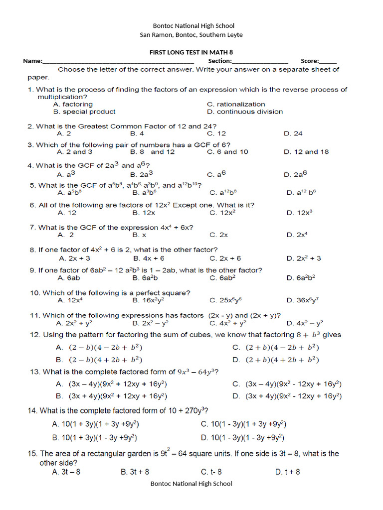 First and Second Long Test | PDF