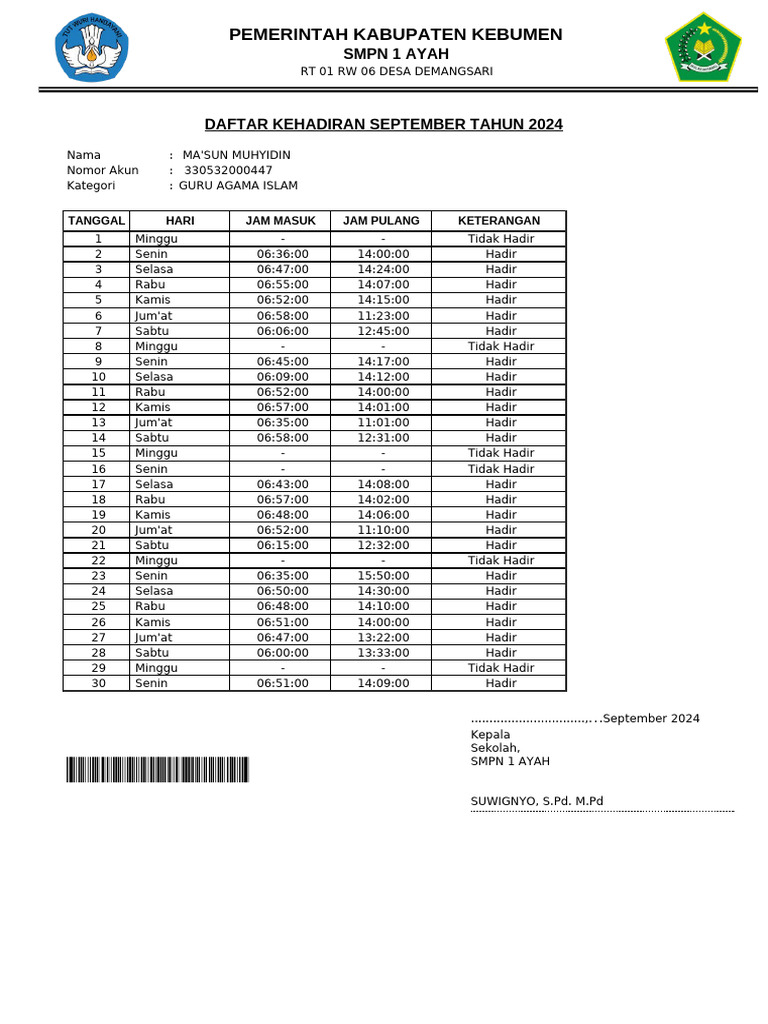 Absen September 2024 | PDF