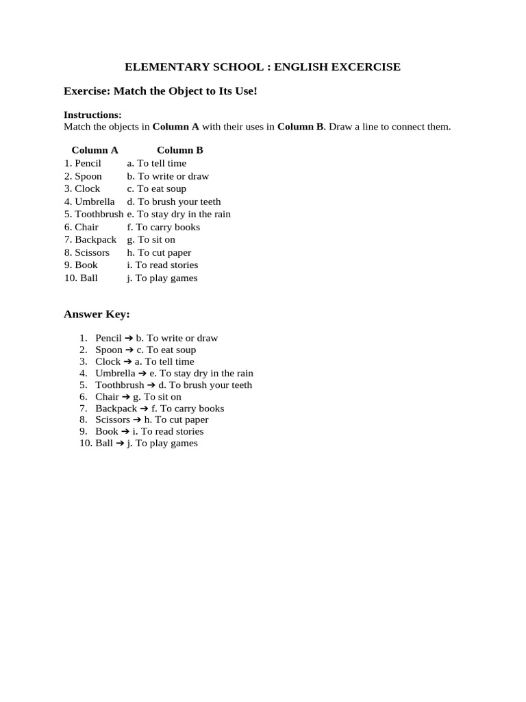 English Matching Exercise for Kids | PDF