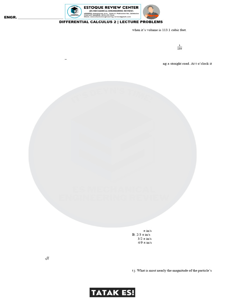 DAY 11 - DIFFERENTIAL CALCULUS 2 l LECTURE PROBLEMS | PDF | Sphere | Curvature