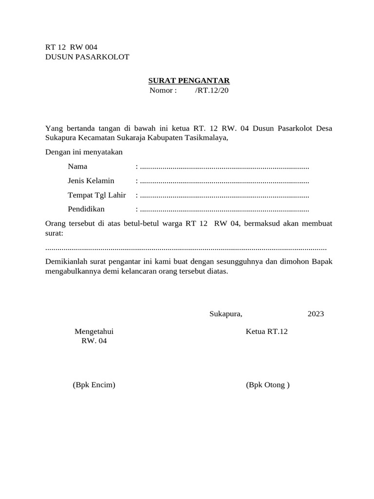 Surat Pengantar RT 12 RW 004 | PDF