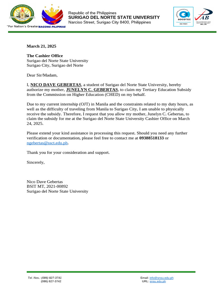 Nico Authorization Letter | PDF