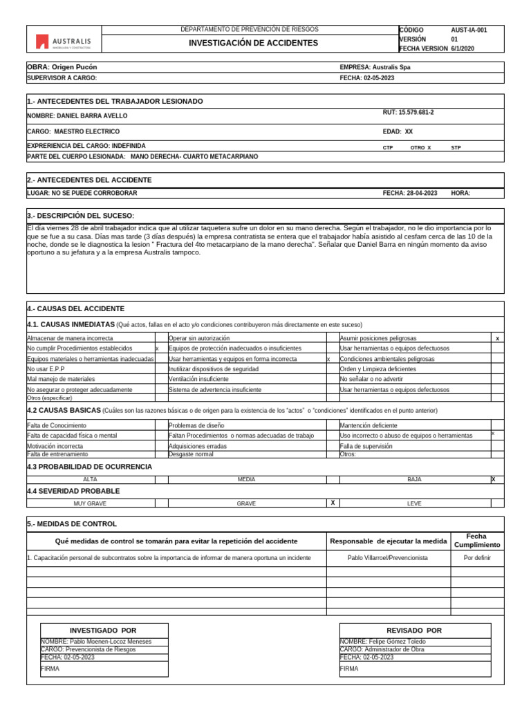 AUST-IA-01 Investigacion de Accidente Version - 01 | PDF