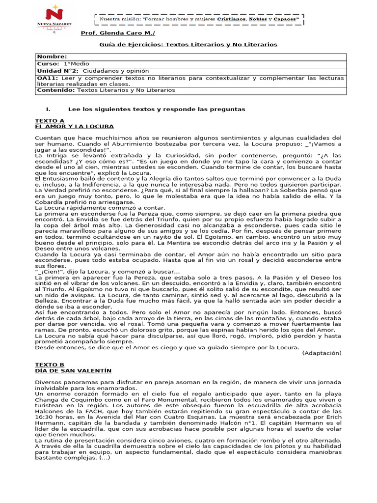 Actividad Textos Literarios y No Literarios | PDF | Espartaco