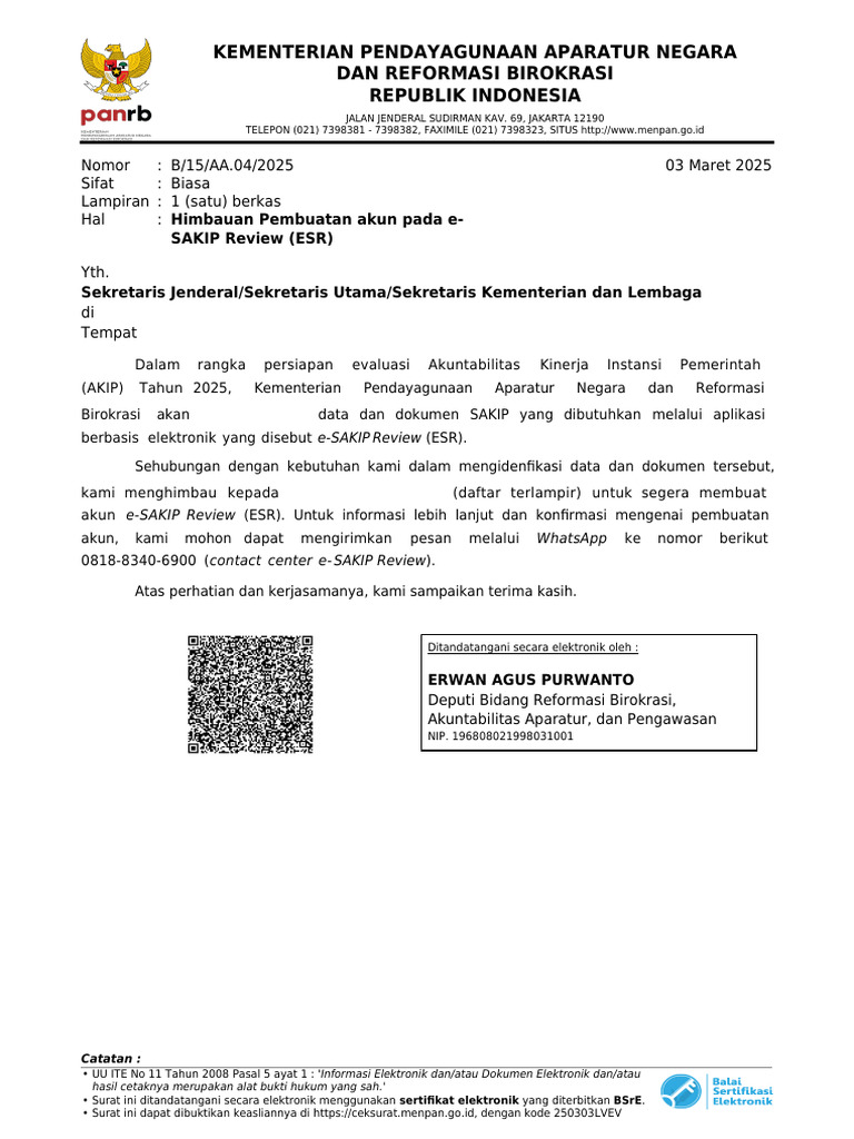 Surat Himbauan Pembuatan Akun Esr | PDF