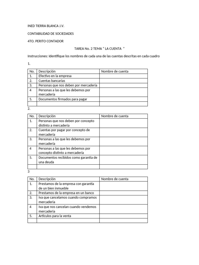 Ejercicio de Identificacion de Cuentas | PDF