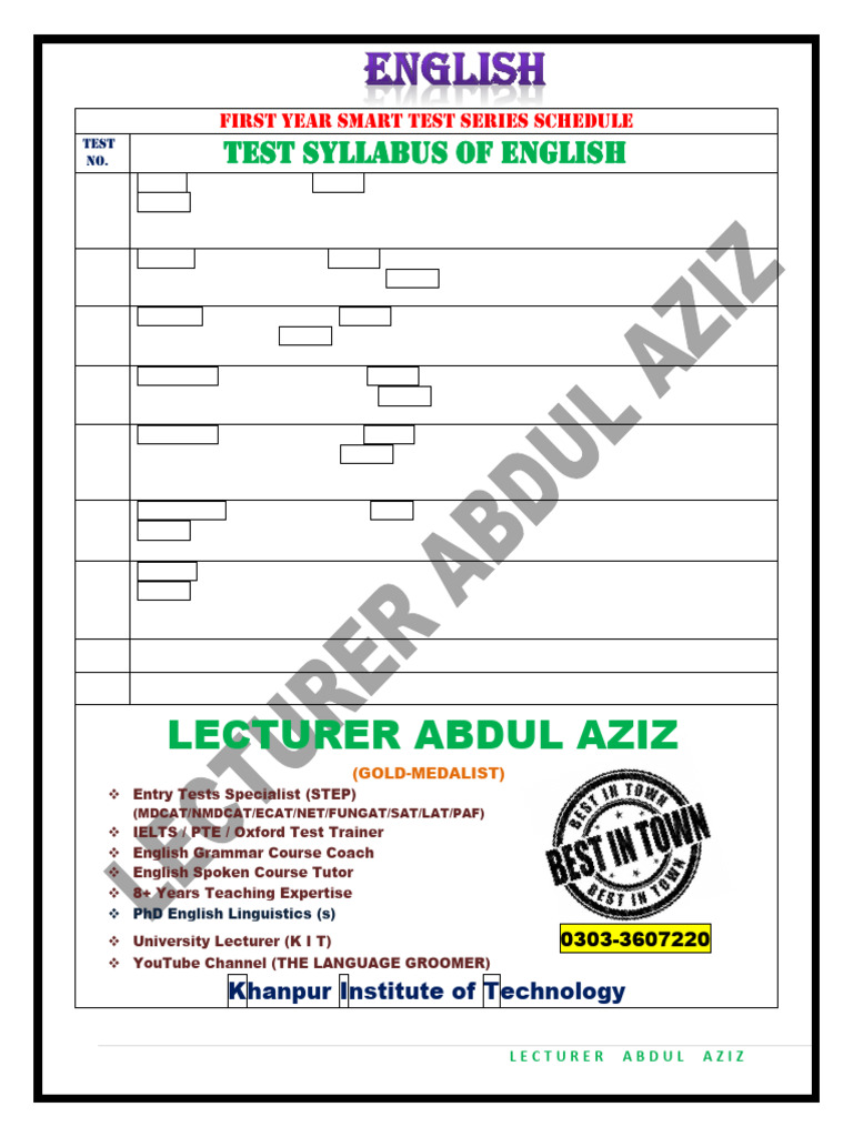 First Year Test Series Schedule 09 Tests | PDF