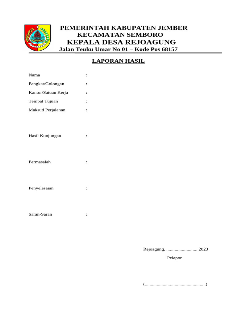 Laporan Hasil KUNJUNGAN | PDF