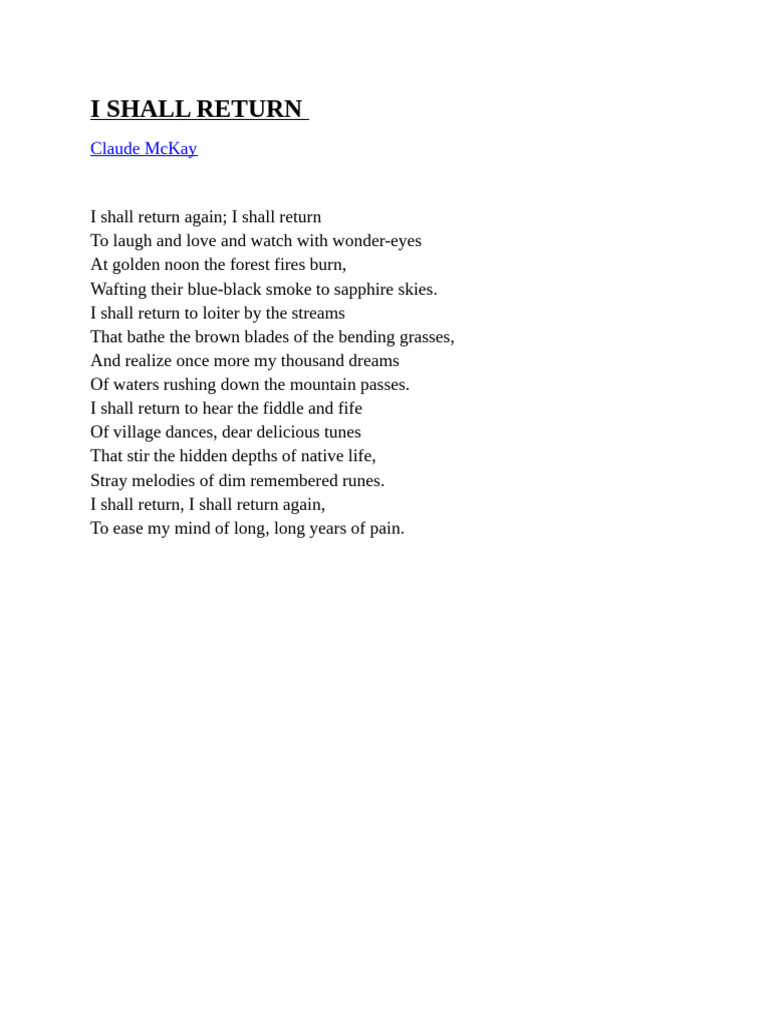 I Shall Return Claude Mckay | PDF
